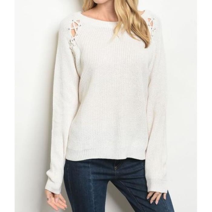 The Curated Closet - Off-White Lace-Up Trim Sweater